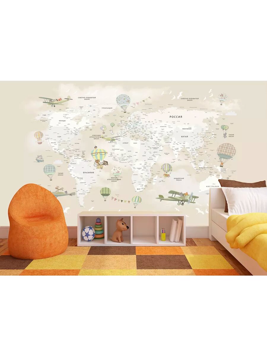 Фотообои Карта мира 3д бежевая флизелиновые 180х100см