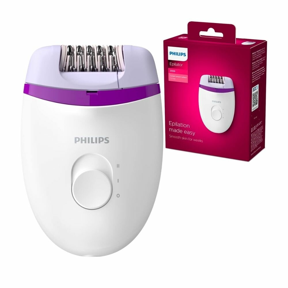 Эпилятор Philips Satinelle Essential BRE225/05, белый, фиолетовый