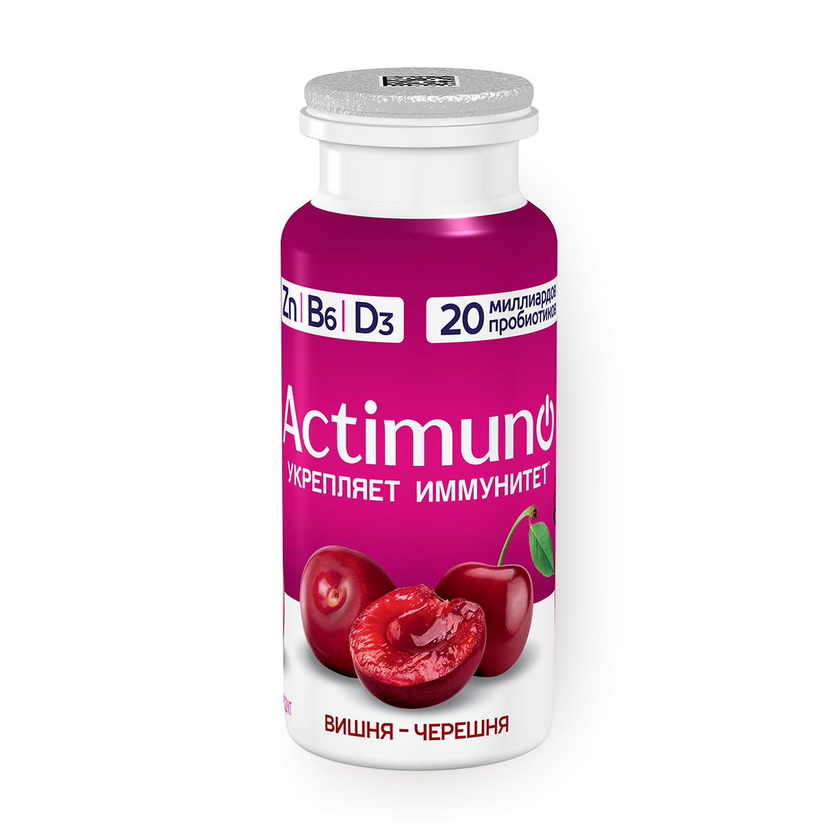 Напиток Actimuno со вкусом вишни и черешни, кисломолочный, 1,5%, 95 г