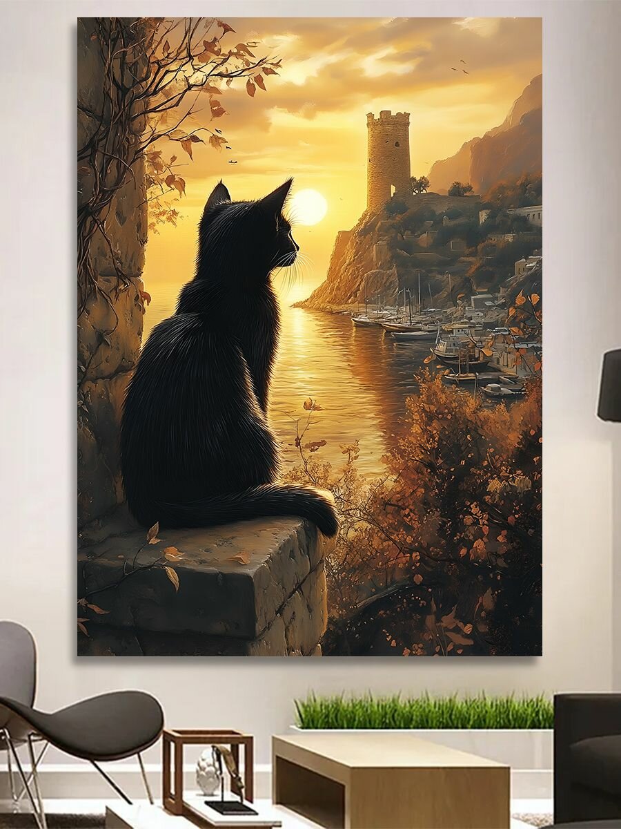 КОТ / морской пейзаж, интерьерная картина / на холсте, 30х40 см.