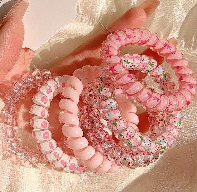 Резинки для волос спиральки, пружинки, цвет розовый набор 6 шт. YZ