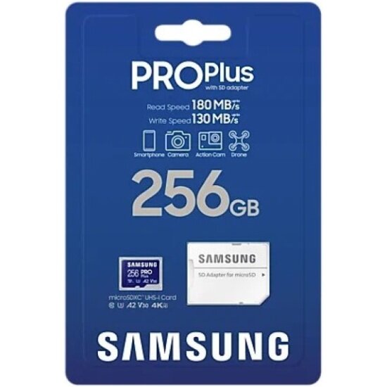 Карта памяти microSDXC 256Gb Samsung Pro Plus UHS-I U3 V30 A2 (180/130 Mb/s)