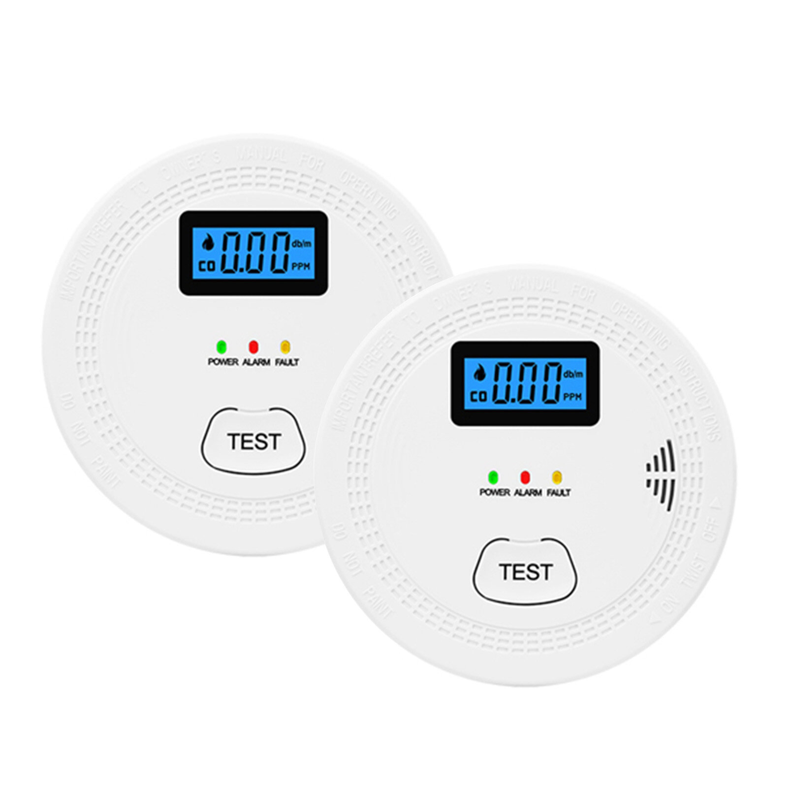 Интеллектуальный детектор дыма с двумя датчиками, сигнализацией, автоматическим сбросом, предупреждением о низком заряде батареи, высокостабильным детектором CO и дыма