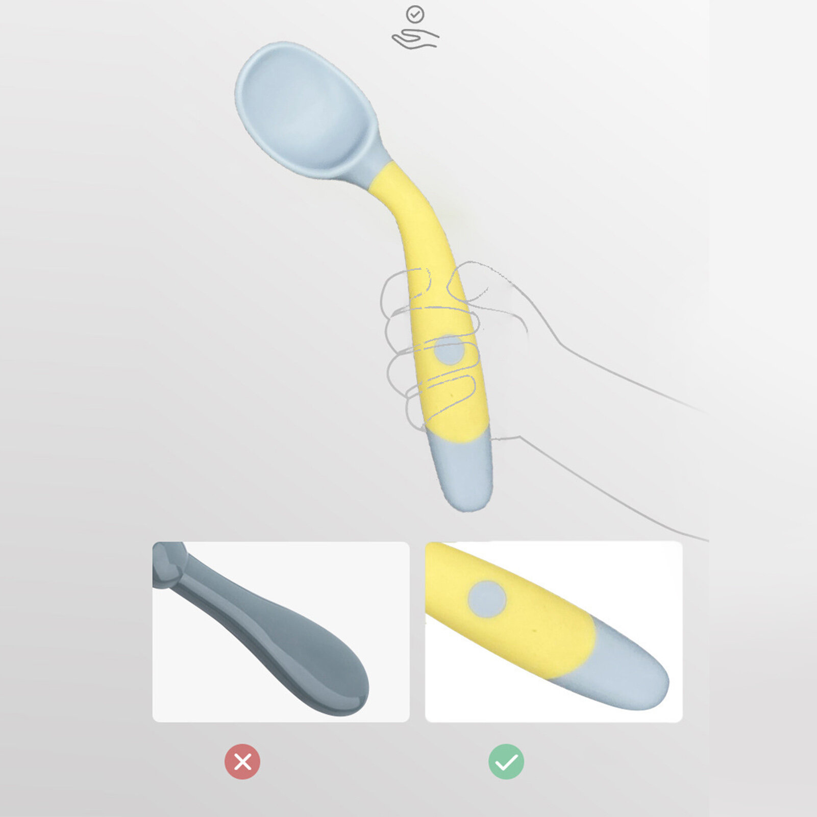 Набор детских вилок и ложек с изогнутыми ручками из мягкого полипропилена для самостоятельного обучения еде, желтый.