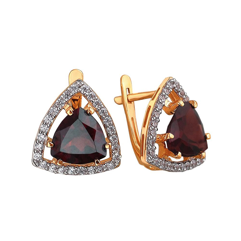 Серьги, серебро, 925 проба, гранат, фианит
