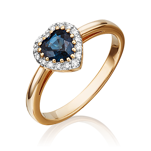 Кольцо, красное золото, 585 проба, сапфир, бриллиант