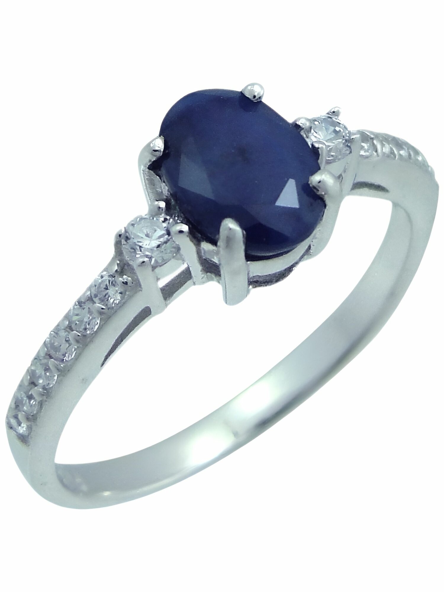 Кольцо тонкое, серебро, 925 проба, родирование, сапфир, фианит