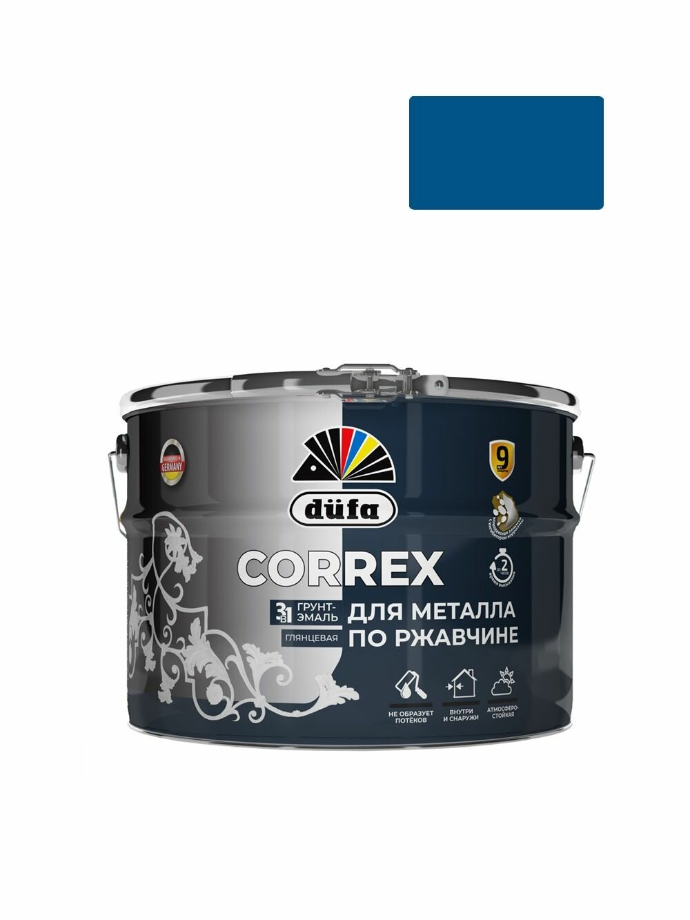 Грунт-эмаль по ржавчине гладкая Correx 3 в 1 RAL-5005 синий 10 л