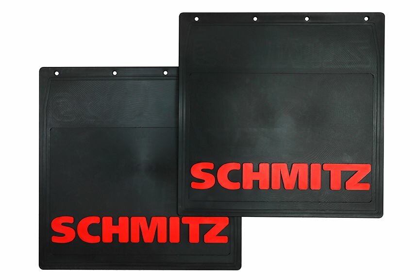 Брызговики задние на прицеп SCHMITZ 400*400 черная резина LUX красная надпись (комплект)