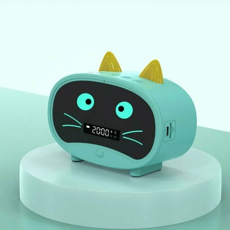 Часы настольные электронные Кошка с Bluetooth колонкой / Белая индикация / Будильник котик 9.5х11.5х4.5 см VITtovar