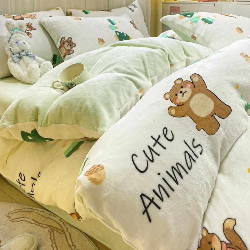 Комплект постельного белья из зимнего молочного флиса (4 предмета), простыня из утолщенного кораллового флиса, пододеяльник, комплект постельного белья из 3 предметов из двухстороннего флиса с бортиками,220*240cm