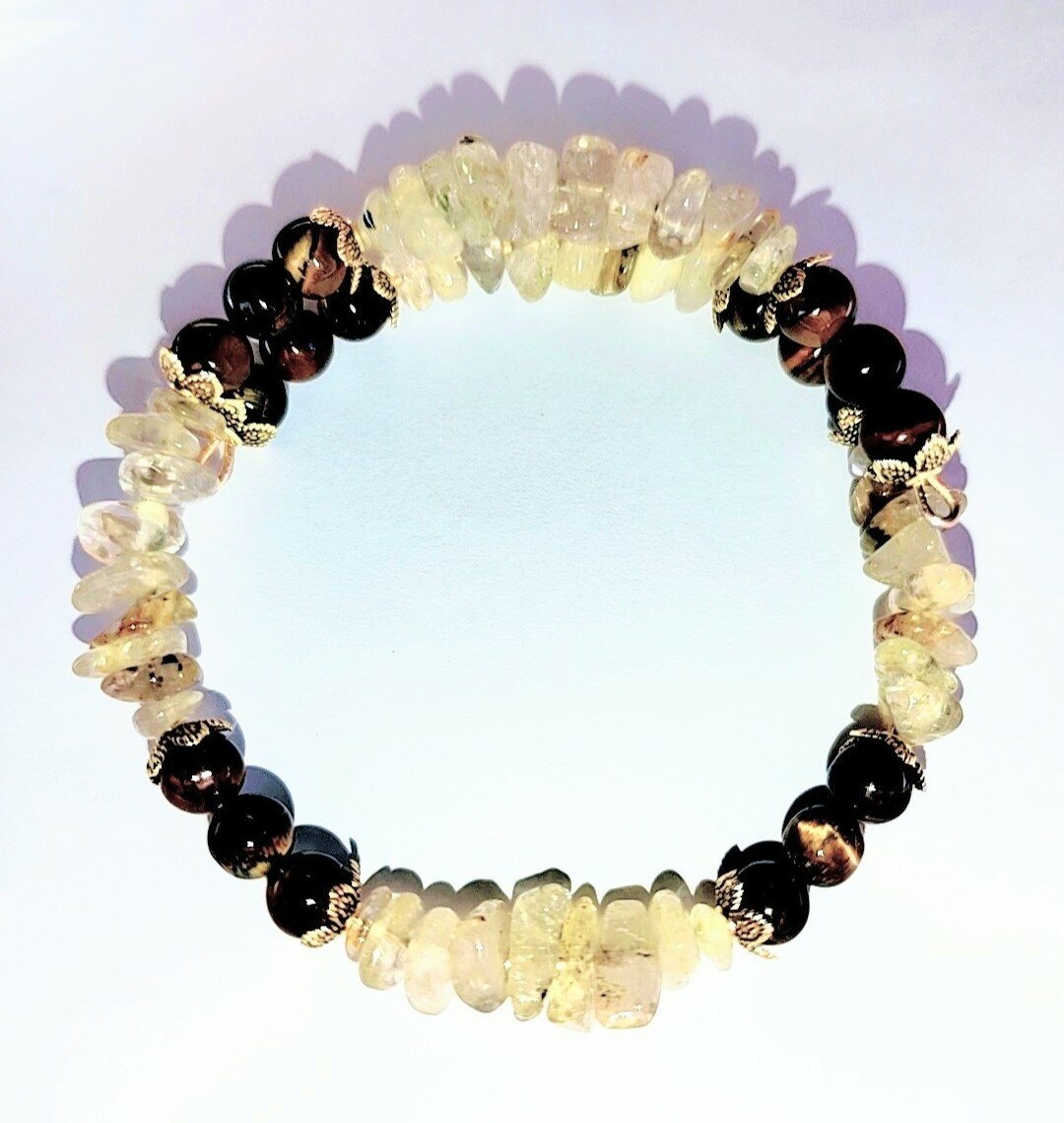 Браслет из натурального Рутилового Кварца и Тигрового глаза