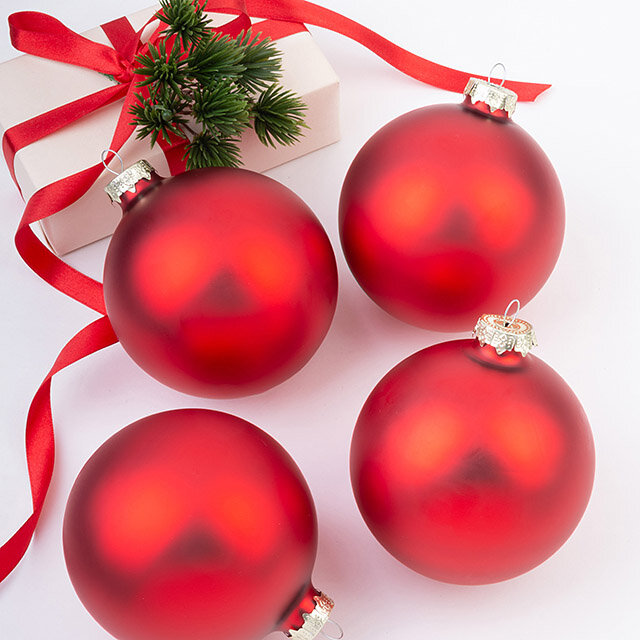Набор стеклянных шаров 10 см красный матовый, 4 шт, Winter Deco, 5010011