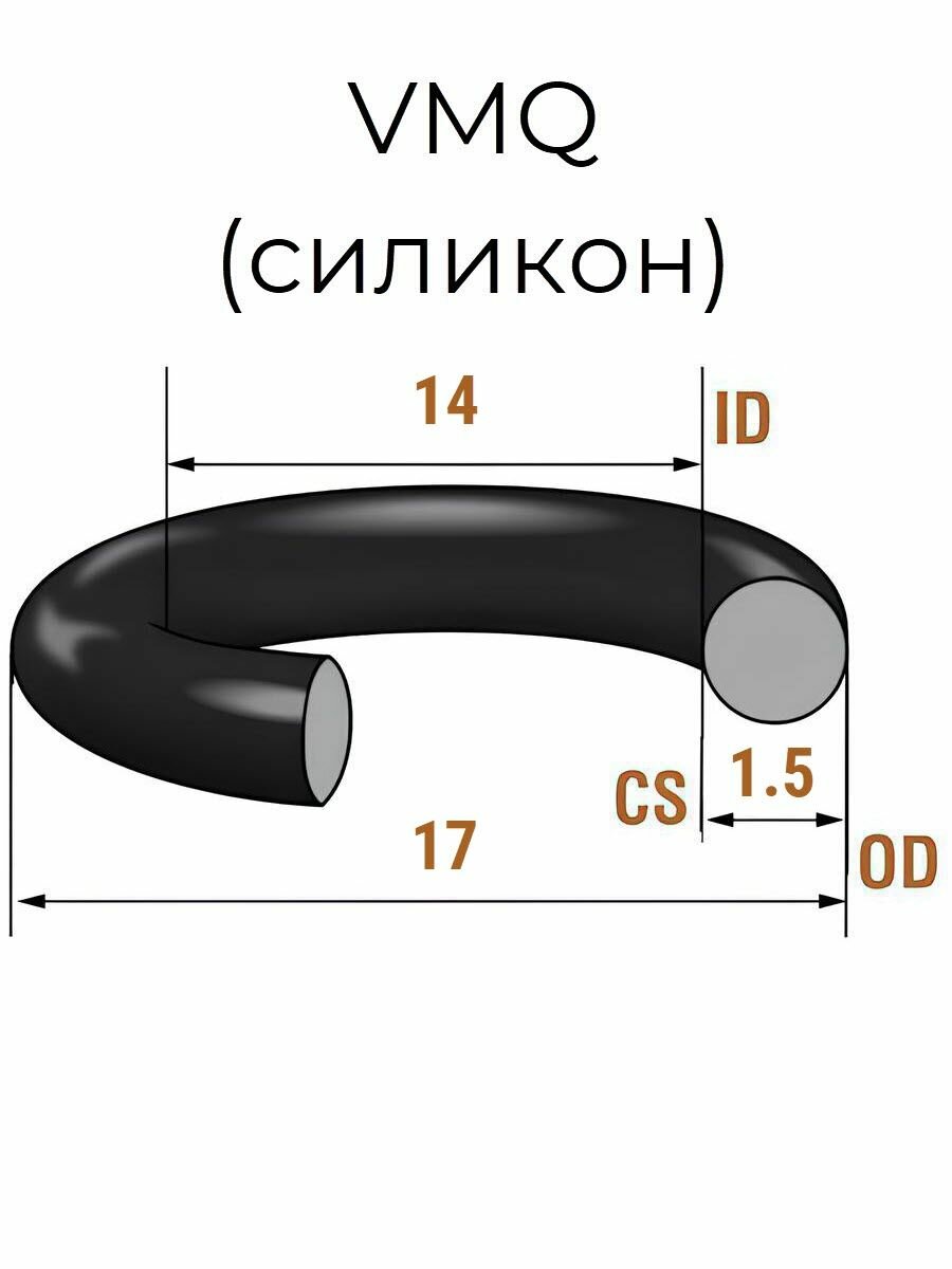 Кольцо уплотнительное 14х17х1.5 VMQ50 силикон 2 шт. — фото 1