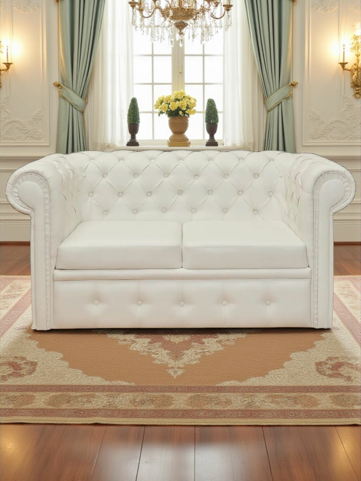 Диван прямой нераскладной Честер, КРЕСЛОВЪ33, 2-х местный, экокожа PG SNOW белый, 165х85х75 см