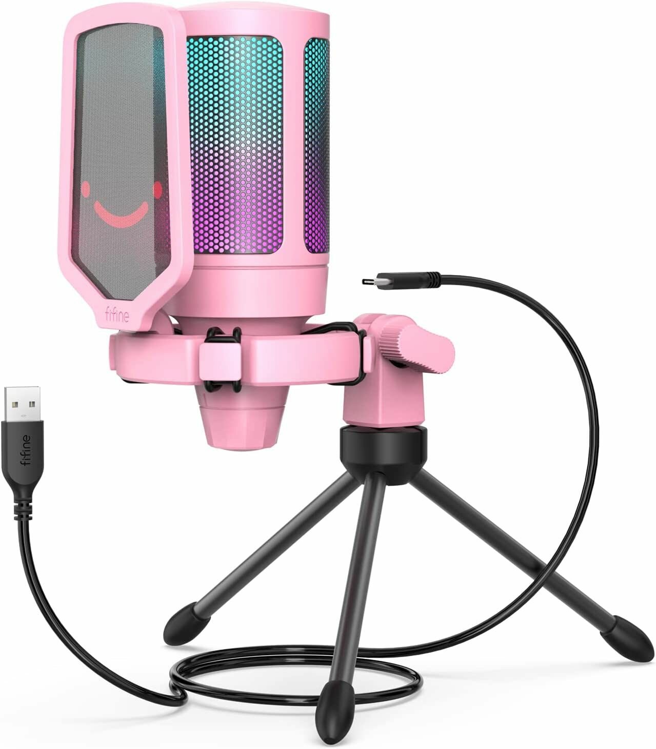 Конденсаторный USB-микрофон Fifine AmpliGame A6V с RGB-подсветкой (Pink)