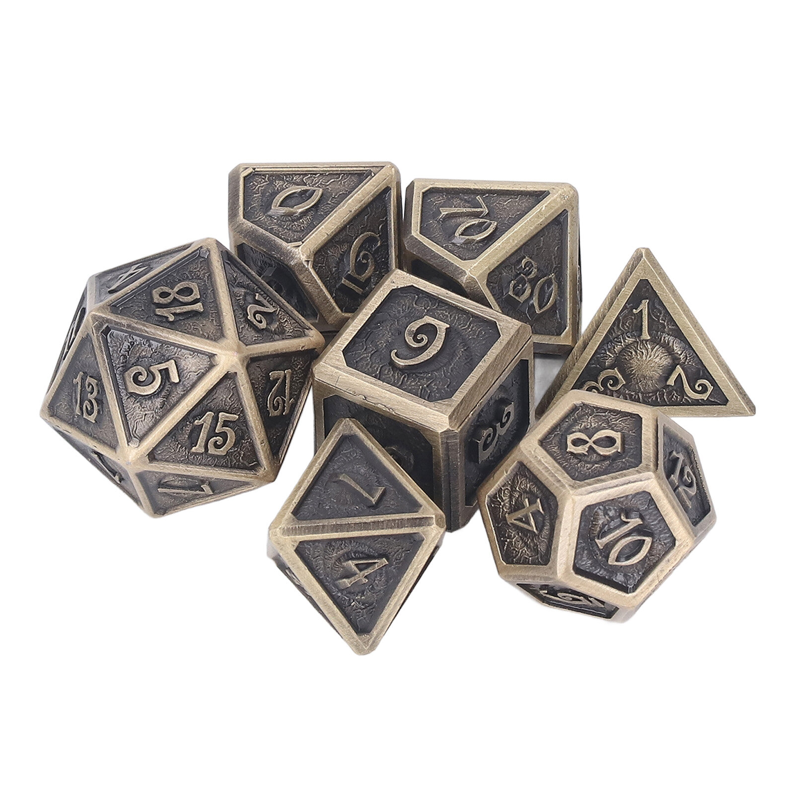 Набор из 7 игральных костей для RPG, гравированные, орнаментированные, металлические полиэдрические кости для ролевых игр, Тип 2