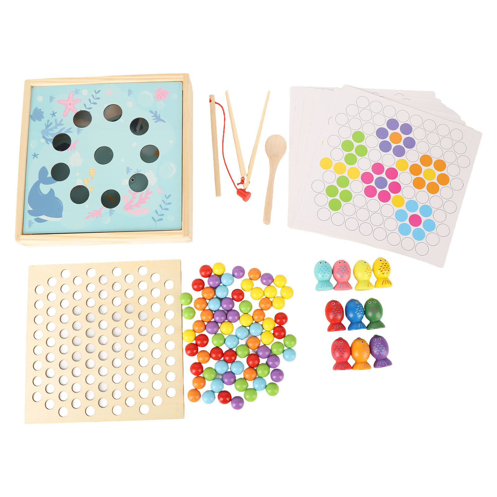Набор магнитной рыбалки 2 в 1 : деревянная доска для сортировки бусин и складывания по цвету