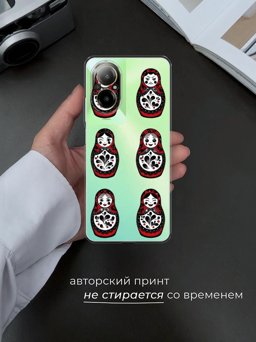 Чехол на Realme C67 4G / Реалми C67 4G с принтом Разные матрешки, прозрачный — фото 1