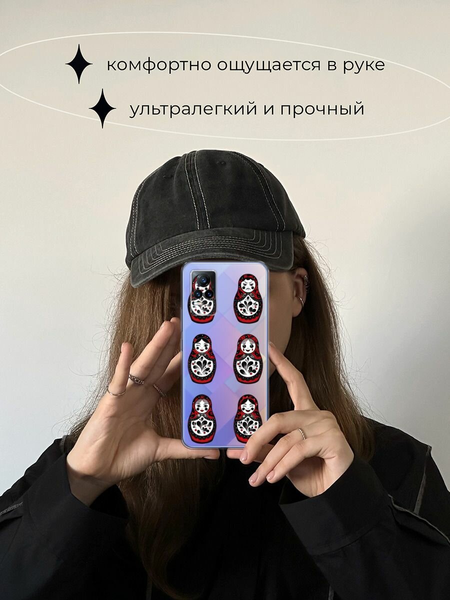 Чехол на Vivo V21e 4G / Виво V21e 4G с принтом Разные матрешки, прозрачный — фото 1