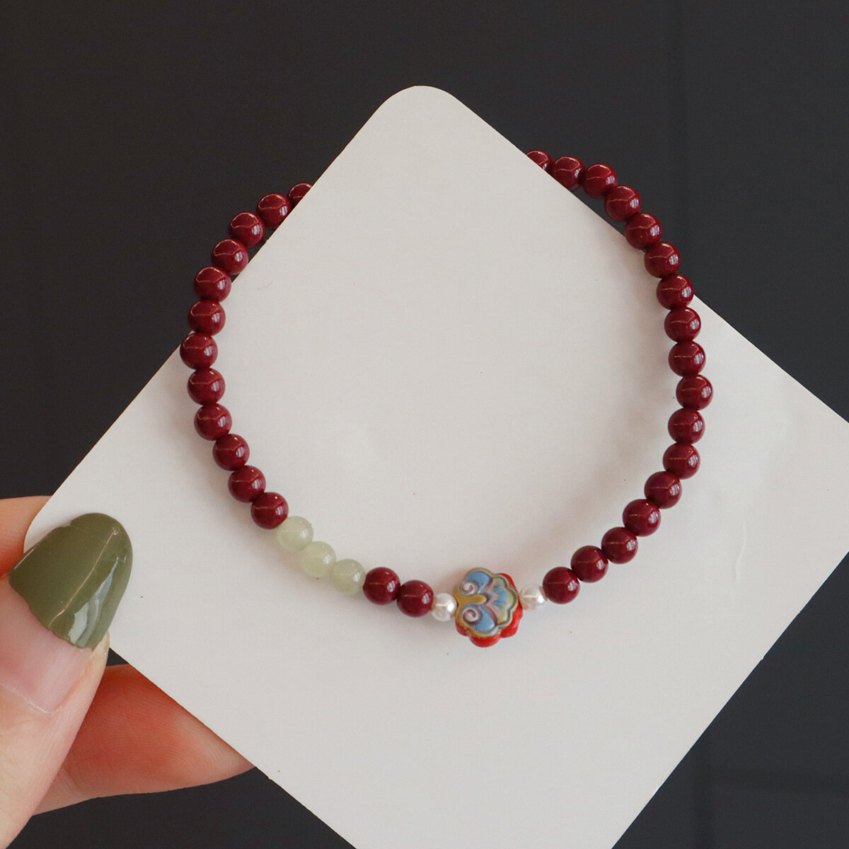 Браслет для гадания, YM Mall из циннабара и лотоса Камень Привлекает удачу и долголетие