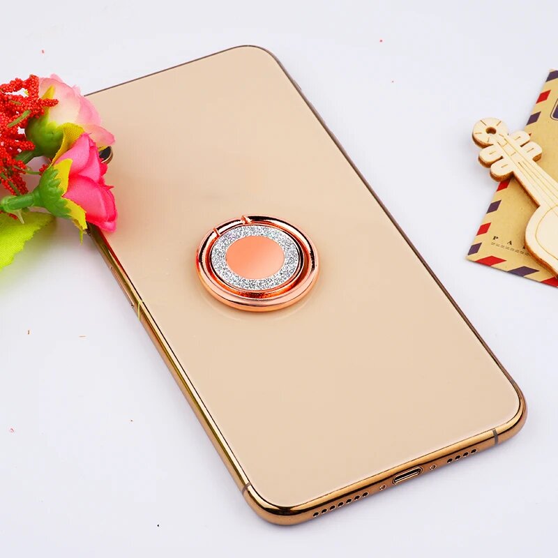 Блестящий бриллиант 360, держатель для мобильного телефона с кольцом на палец, подставка, магнитное автомобильное крепление, ручка для IPhone X XS Max, кронштейн для сотового телефона, розетка Rose Gold