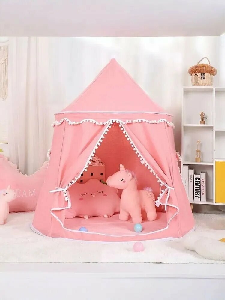Домашний игровой принцессский дом для малышей 110×125см - детская палатка, отдельное пространство для игр， розовый