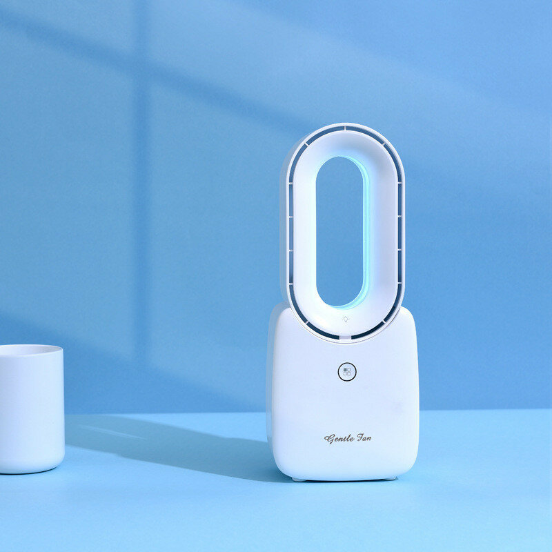 Перезаряжаемый вентилятор без лезвий с ночником usb тихий охлаждающий увлажнитель белый