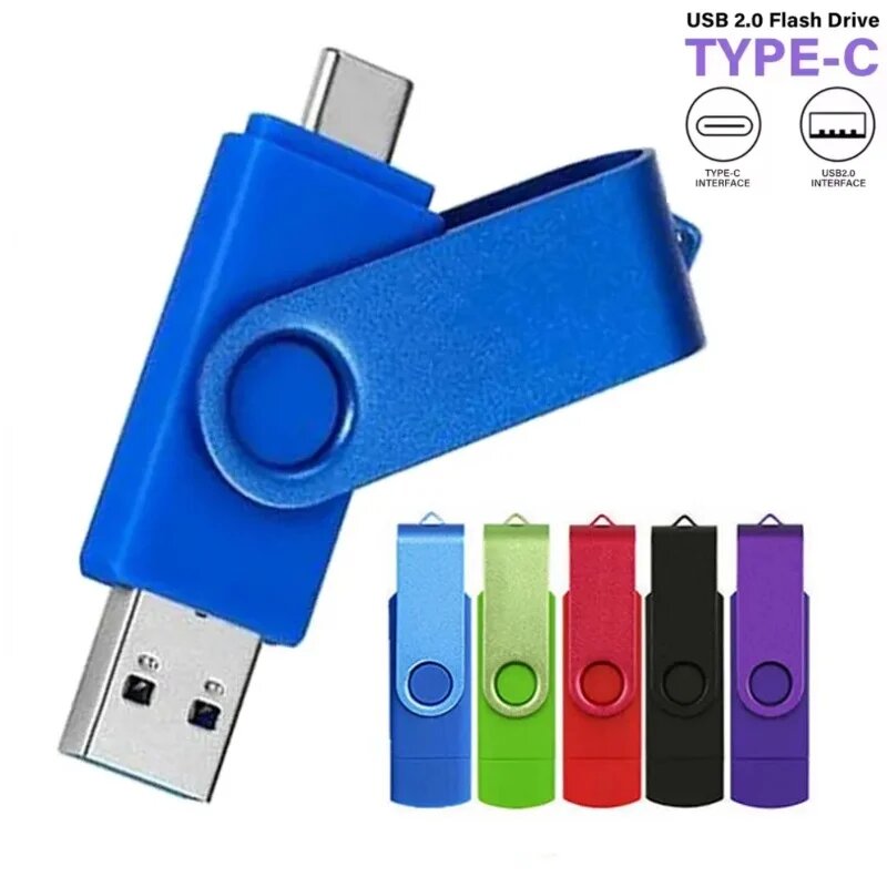 Флешка TYPE-C USB2.0 64 ГБ для Android и Iphone 15/16 Флешка 32 ГБ Высокоскоростной флешка USB3.0/2.0 16 ГБ 2 в 1 USB-накопитель 8 ГБ — фото 1