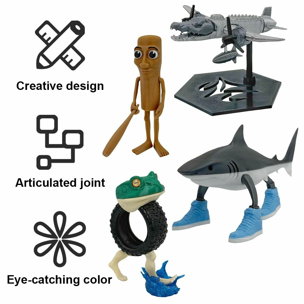 3D-печать фигурка акулы в обуви, яркий дизайн
