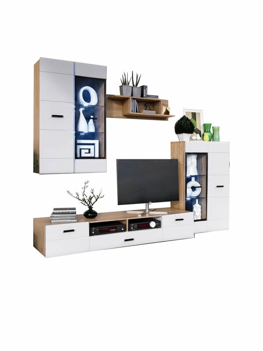 Гостиная Нэнси NEW Вариант №1 Дуб сонома/Белый глянец, МИФ