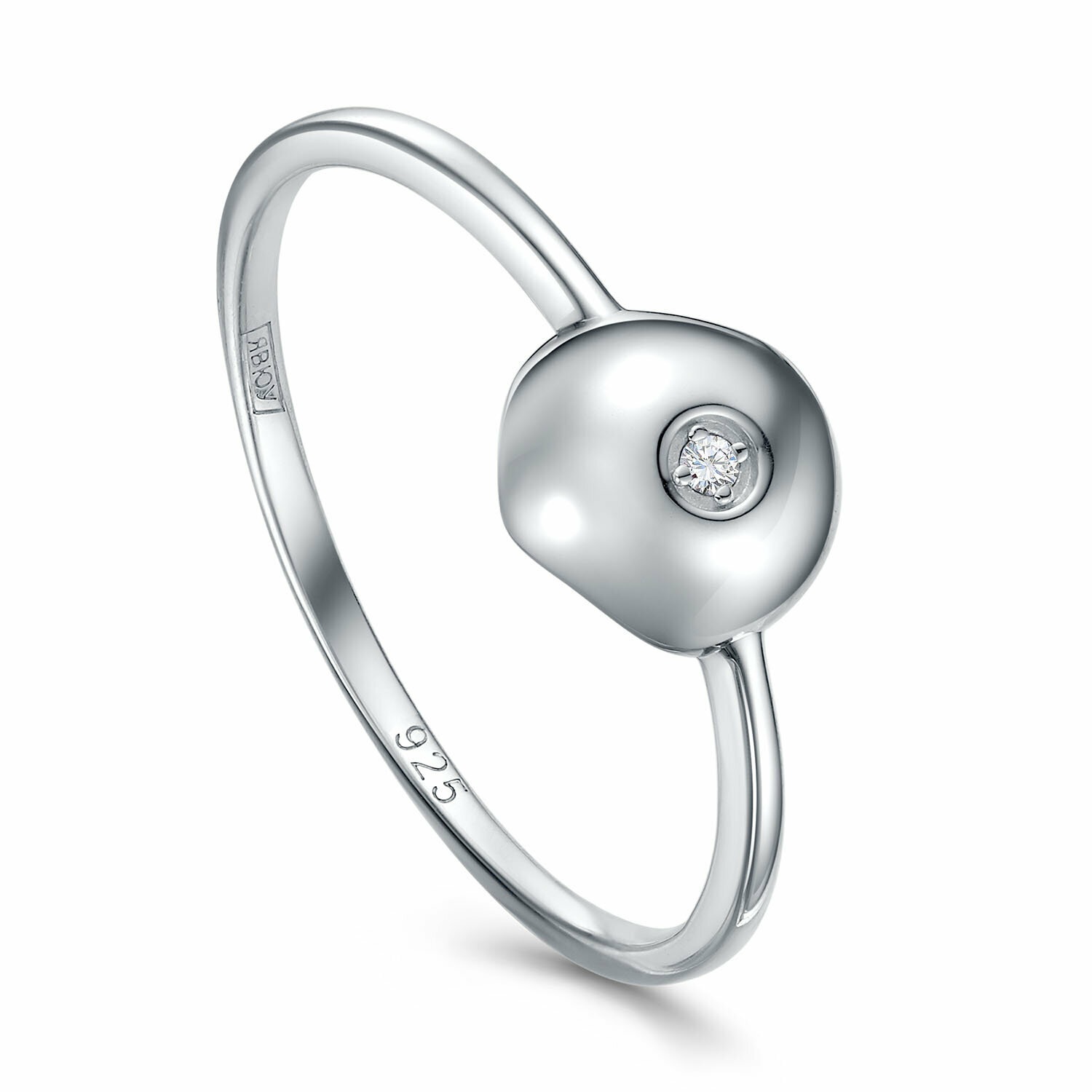 Кольцо тонкое, серебро, 925 проба, бриллиант