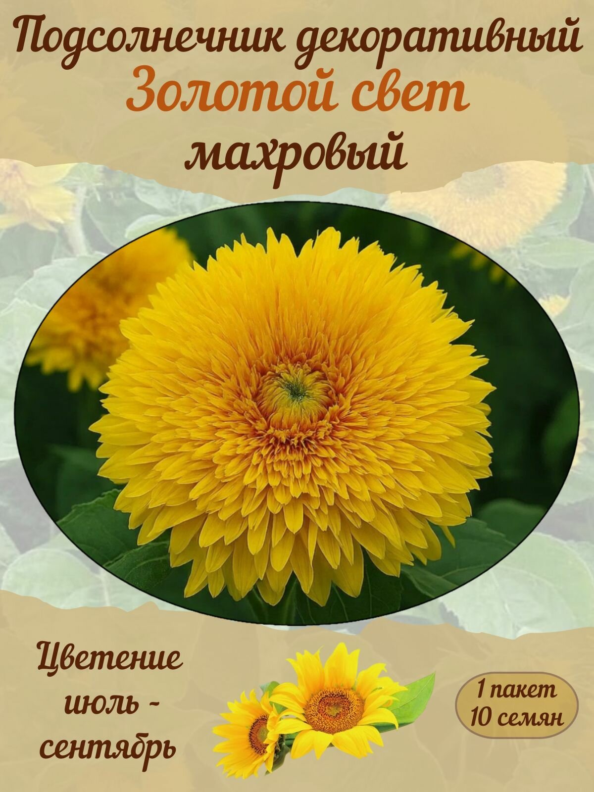 Подсолнечник декоративный Золотой свет (махровый), семена, 10 шт, 15 гр.