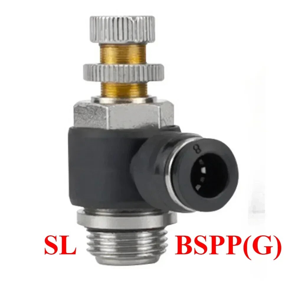 Пневматический фитинг дроссельная заслонка пластиковый латунный 8-G02 (8mm-1l4), SL BSPP Black