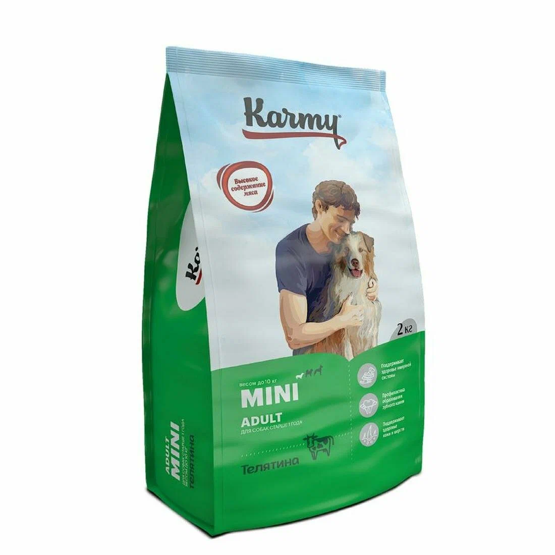 Karmy Mini Adult полнорационный сухой корм для собак мелких пород старше 1 года, с телятиной - 2 кг