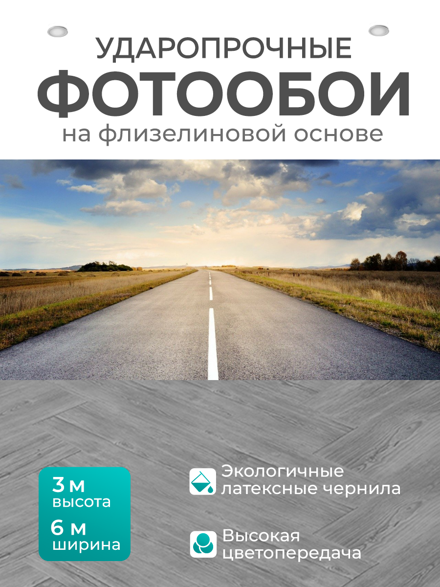 Фотообои моющиеся ударопрочные "Дорога, тротуар, пейзаж" 600x300 см. флизелиновые на стену