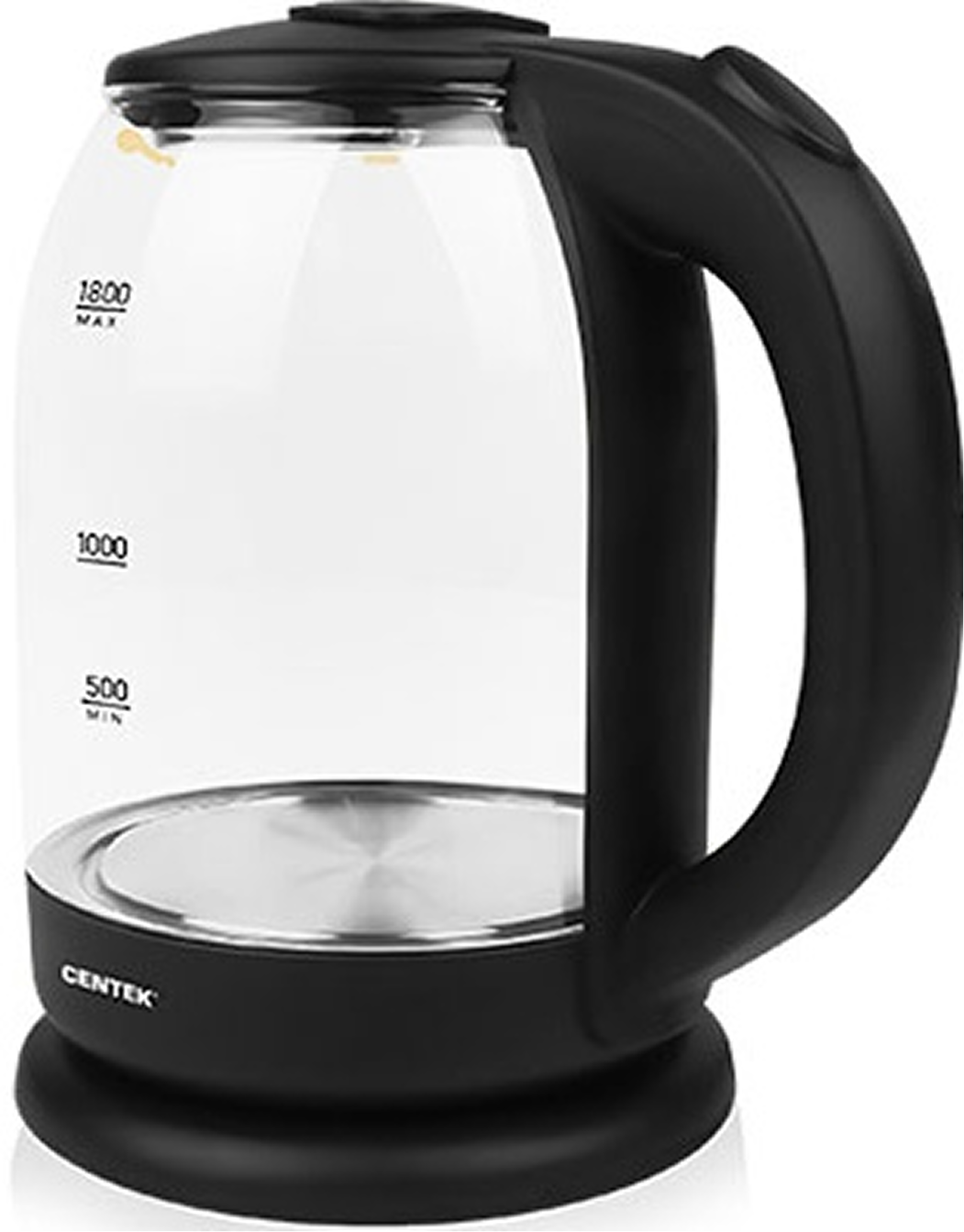 Электрочайник CENTEK CT-0010, прозрачный, 1.8 л, металлический, стеклянный, с подсветкой