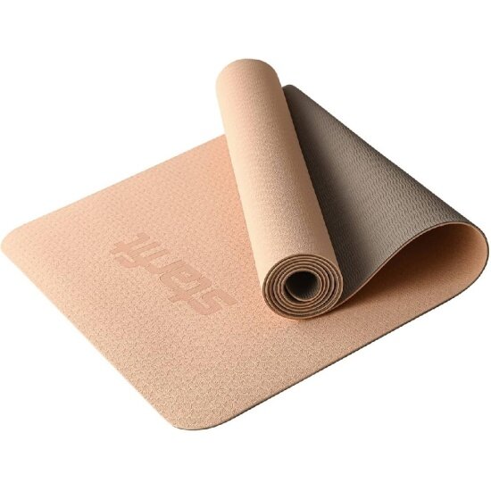Коврик для йоги и фитнеса Starfit FM-201 TPE, 0,4 см, 183x61 см, персиковый/серый