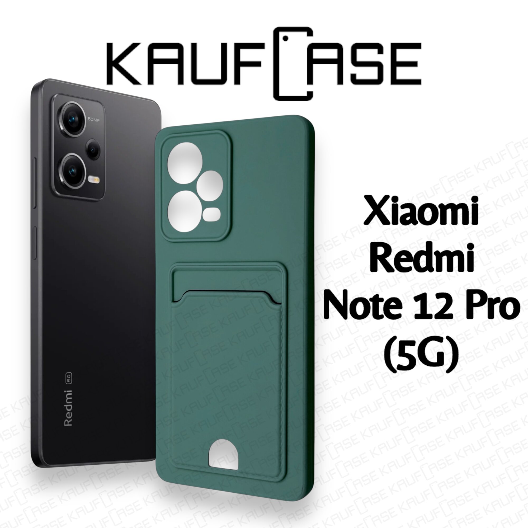 Силиконовый матовый чехол на Xiaomi Redmi Note 12 Pro 5G (6.67"), темно-зеленый. Карман для пластиковых карт