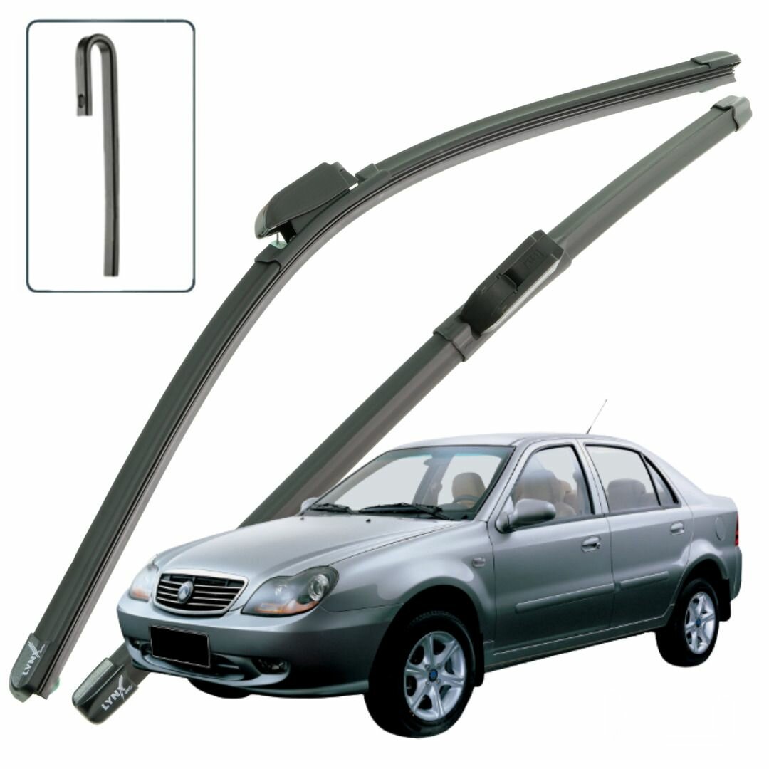 Дворники Geely Otaka CK / Джили Отака СК 2007 / 2008 Щетки стеклоочистителя бескаркасные автомобильные LYNXauto 530мм-450мм к-т 2 шт.