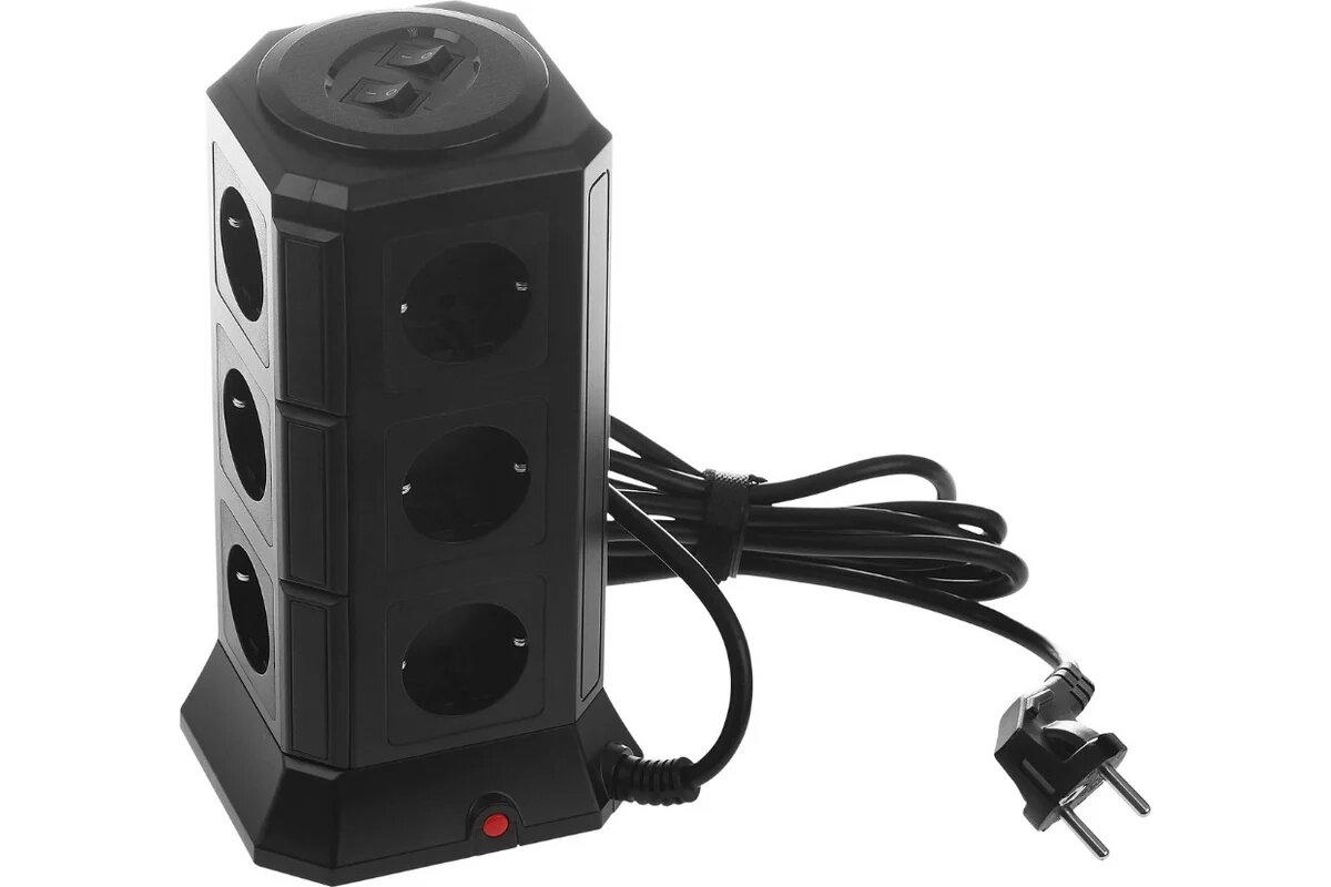 QUMO Power Tower Pro 12SP5U P-0001 сетевой фильтр, 12 розеток, 2200 Вт, USB 5 портов