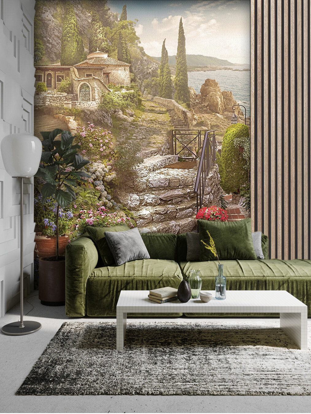 Фотообои фреска 200 х 270 см "Домик у моря" / Обои на стену, в гостиную, спальню, для кухни