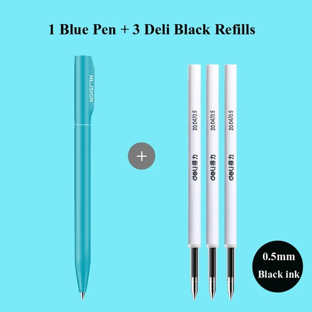 NUSIGN Гелевые ручки белые, черные, розовые, синие 0,5 мм 1Pen 3Deli Black ink