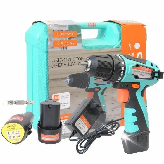 Дрель-шуруповерт аккумуляторная STURM CD-3512SC (12В, 2*2.0Ач, 28Нм, съемный патрон, кейс)
