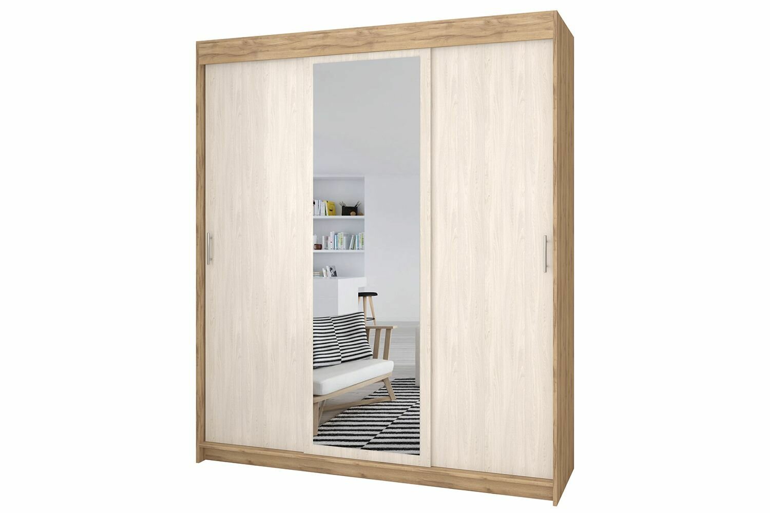 Шкаф-купе для одежды МногоМеб Сакура-17 трехдверный 200x60x220 см, 1 зеркало, дуб золотистый, анкор светлый