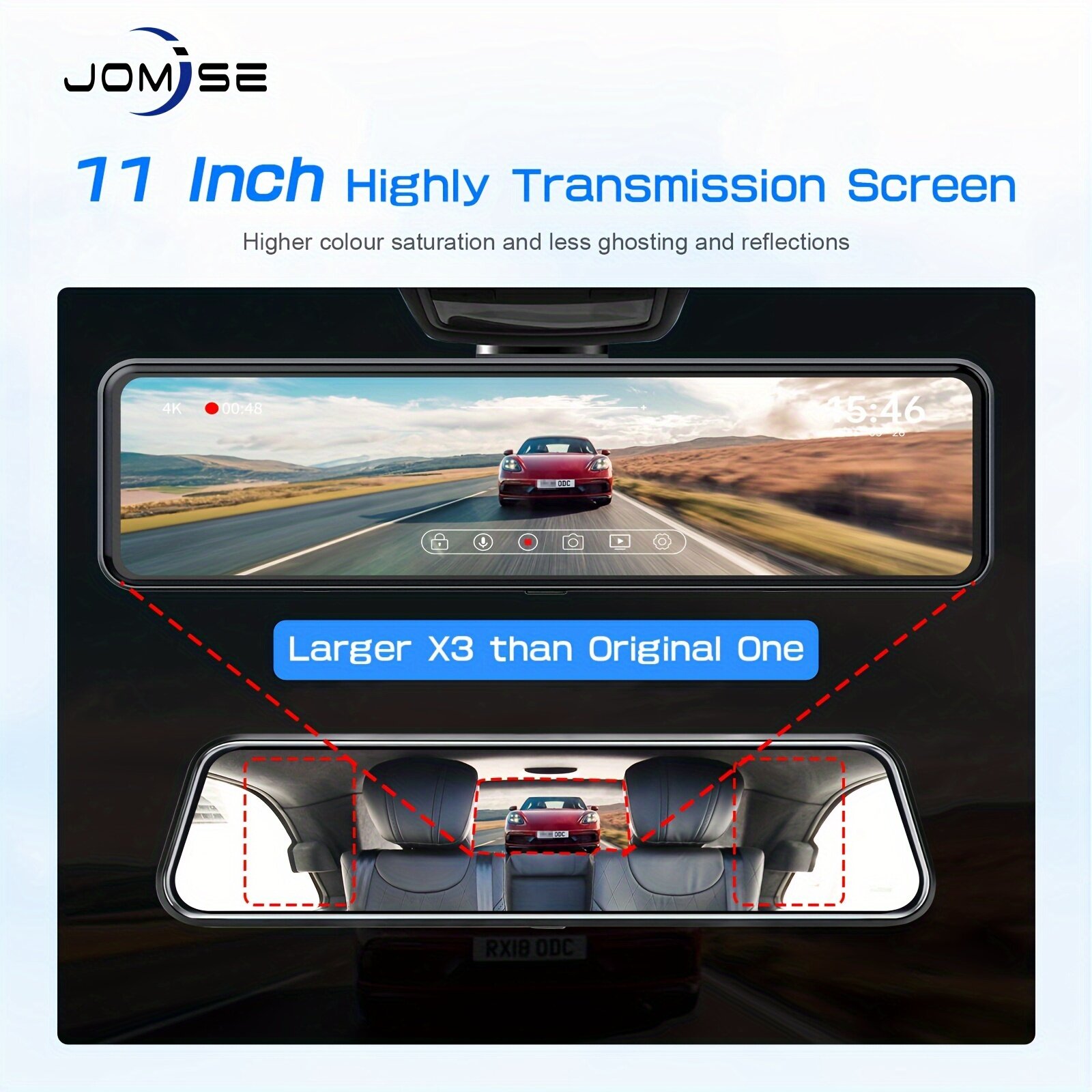 Отделяемая 4K+2.5K зеркальная камера Dash Cam, двойные камеры заднего вида для автомобилей, 11" полностью сенсорный экран с разделением
