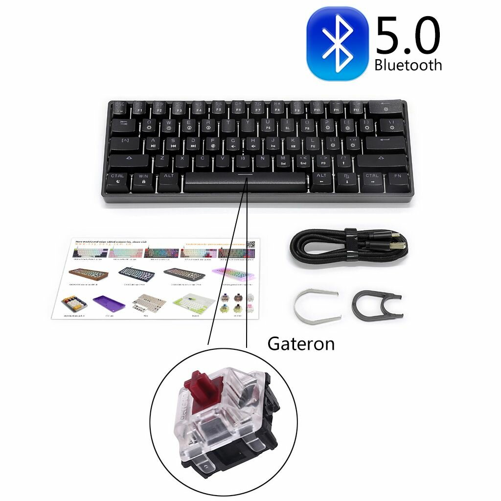 Skyloong SK61Mini 60% портативная механическая клавиатура, беспроводная Bluetooth-совместимая 5,0 Gateron MX с подсветкой для ПК/для