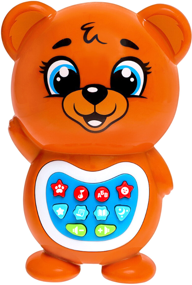 Музыкальная интерактивная игрушка "Любимый дружок: Мишка" со звуковыми и световыми эффектами, 8 в 1, колыбельные и познавательные песенки, стихи, цвет коричневый