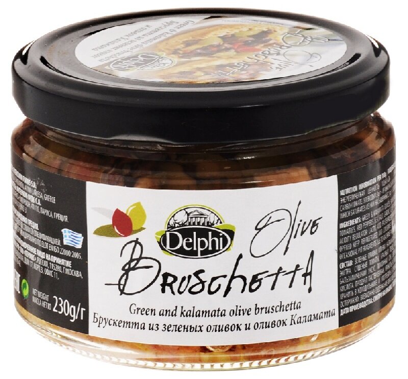 Брускетта DELPHI из зеленых оливок и оливок Каламата /стекло/ 230г