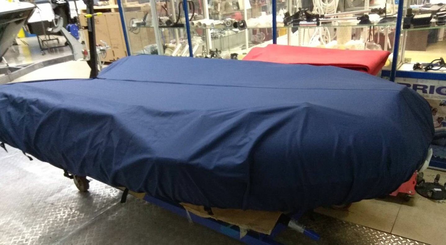 Транспортировочный стояночный тент на лодку ПВХ 430-440-450 см. Синий.